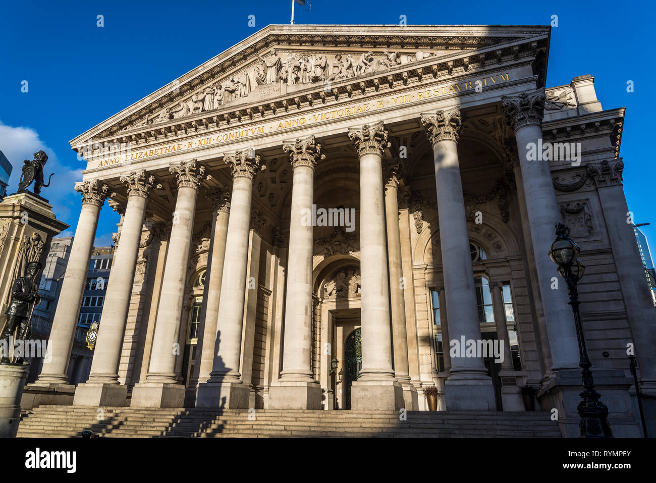 The Neo-classical facade of the Royal Exchange building, built in the ...