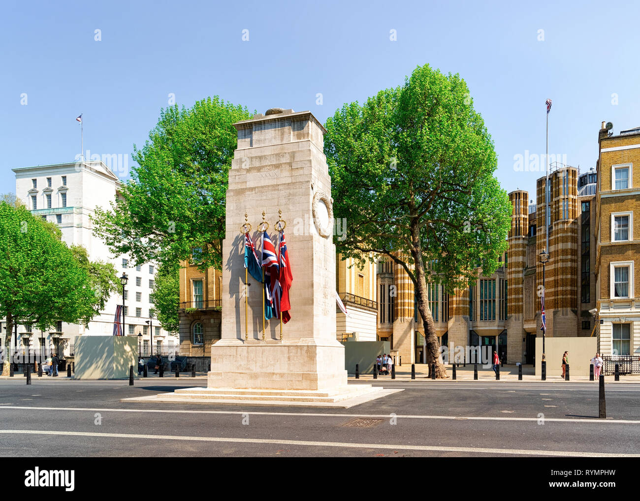 Cenotaph War Memorial with flags on Whitehall on downtown street in ...