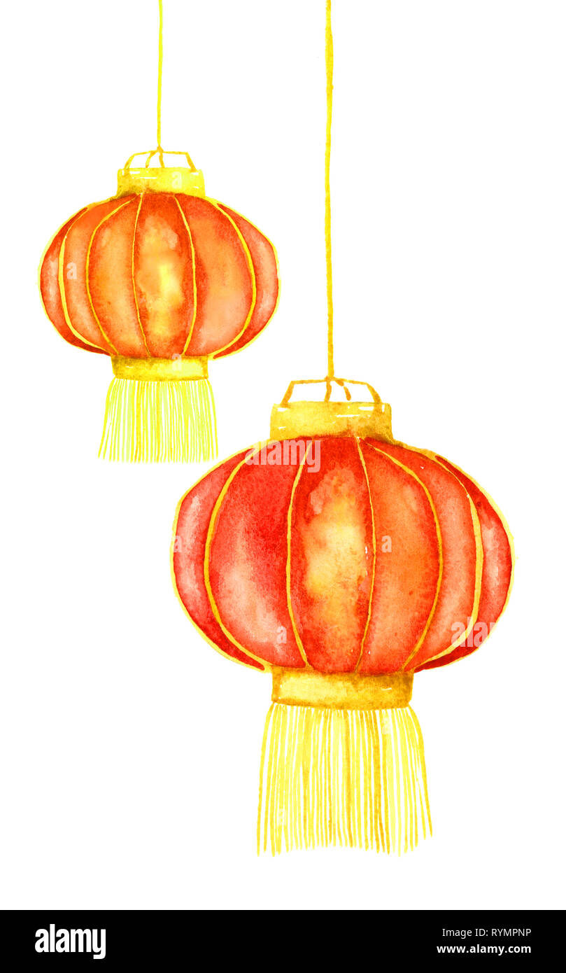 Chinese lanterns (sky lantern or Kongming lantern), hand drawn ...