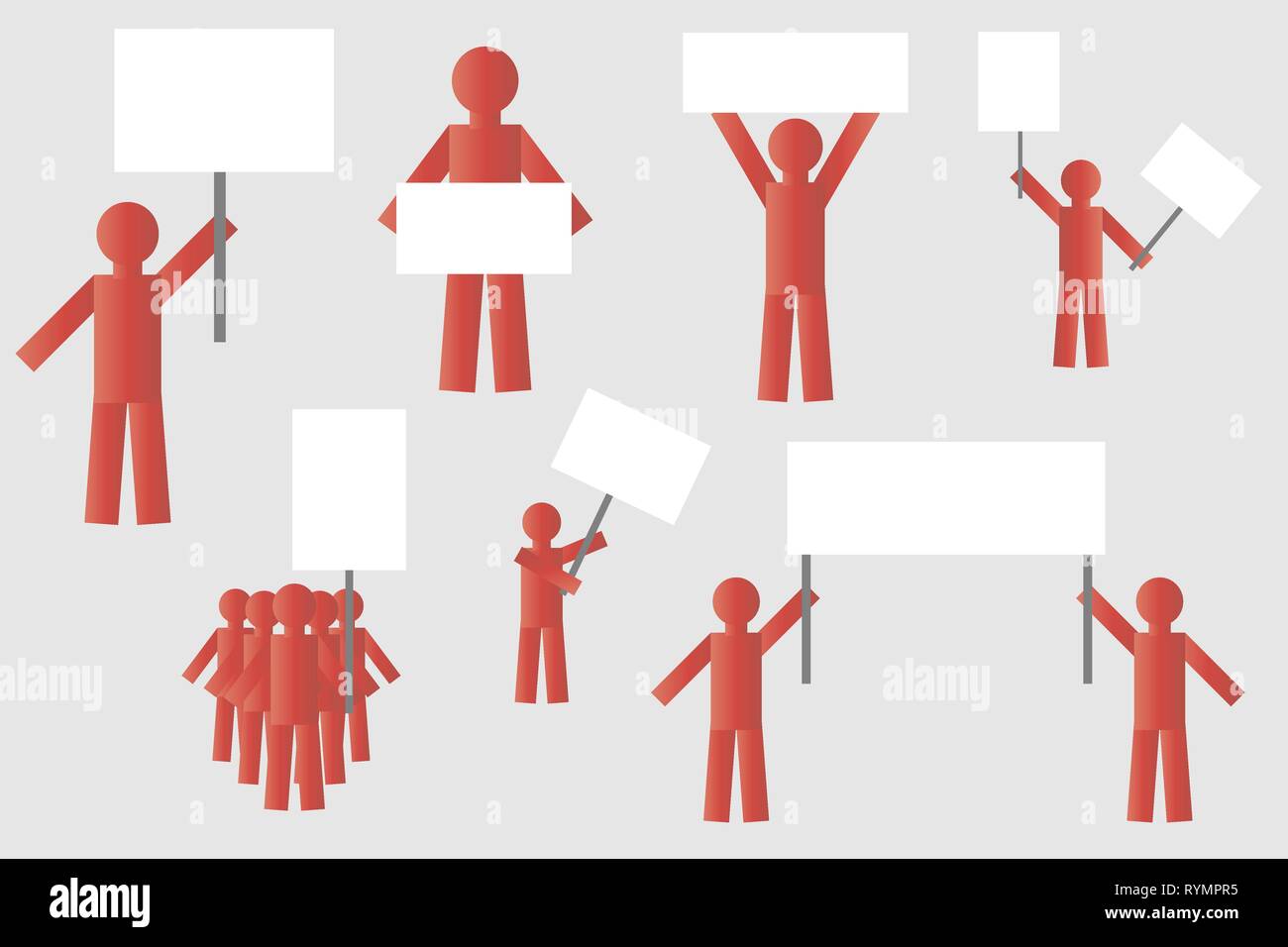 silhouette of simple isolated people with posters. strike protest of ...