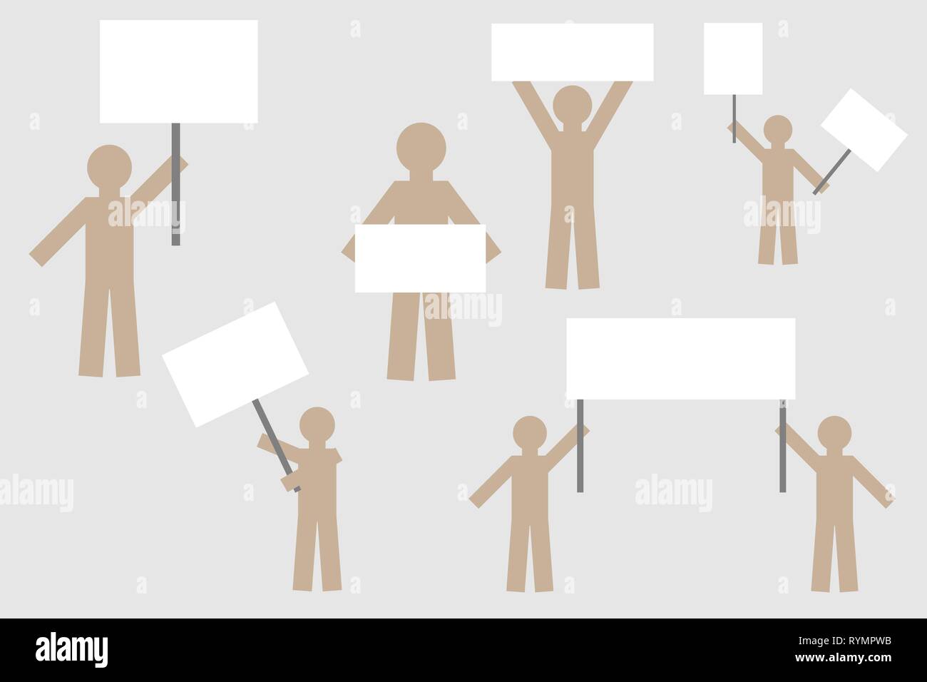 silhouette of simple isolated people with posters. strike protest of ...
