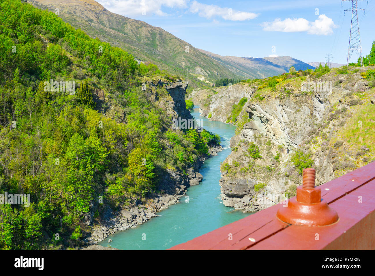 Kawarau River flowing through deep gorge in scenic Otago New Zealand ...