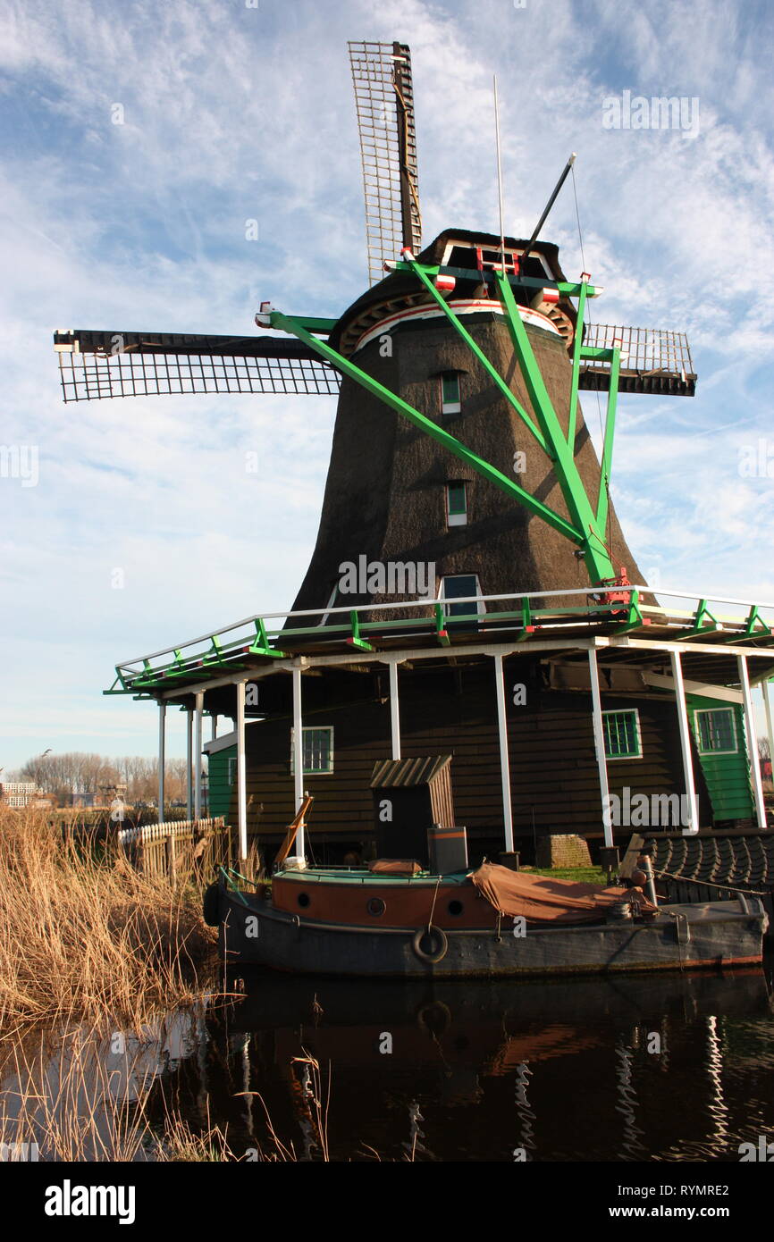 Dutch ancient windmill built from wood. typical structure of the ...