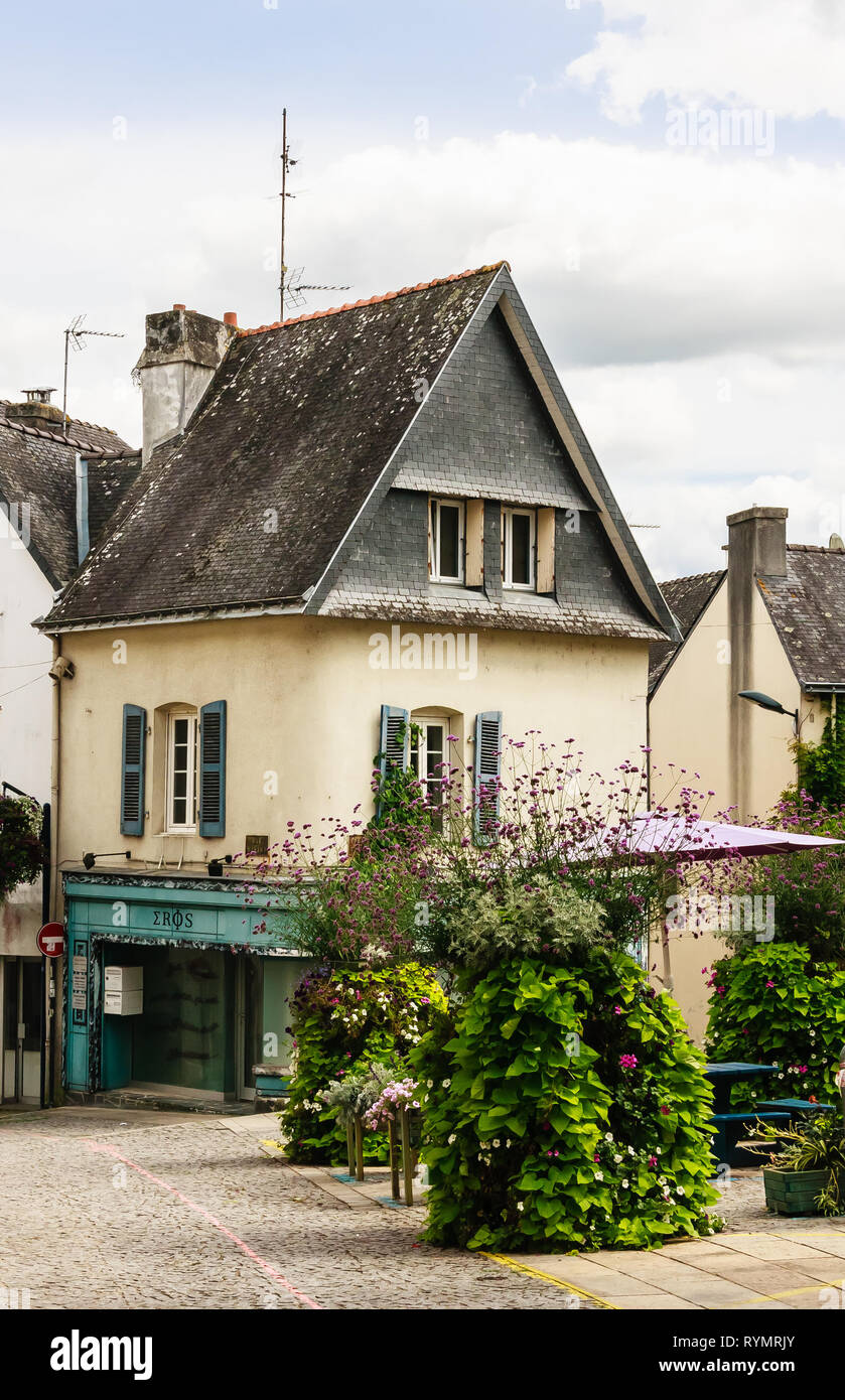 View of Quimperle (Kemperle), a historic town built around two rivers ...