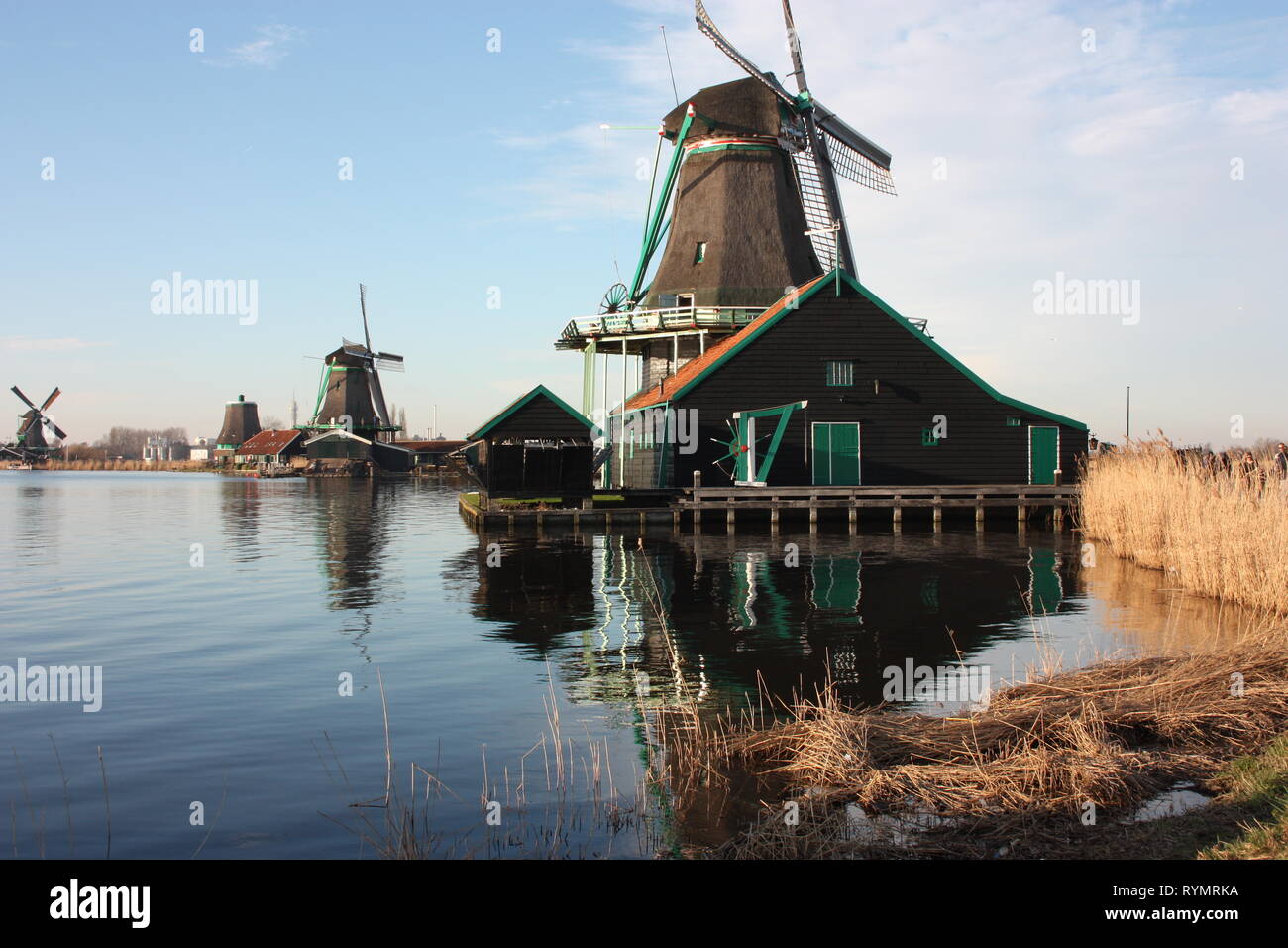 Dutch ancient windmill built from wood. typical structure of the ...