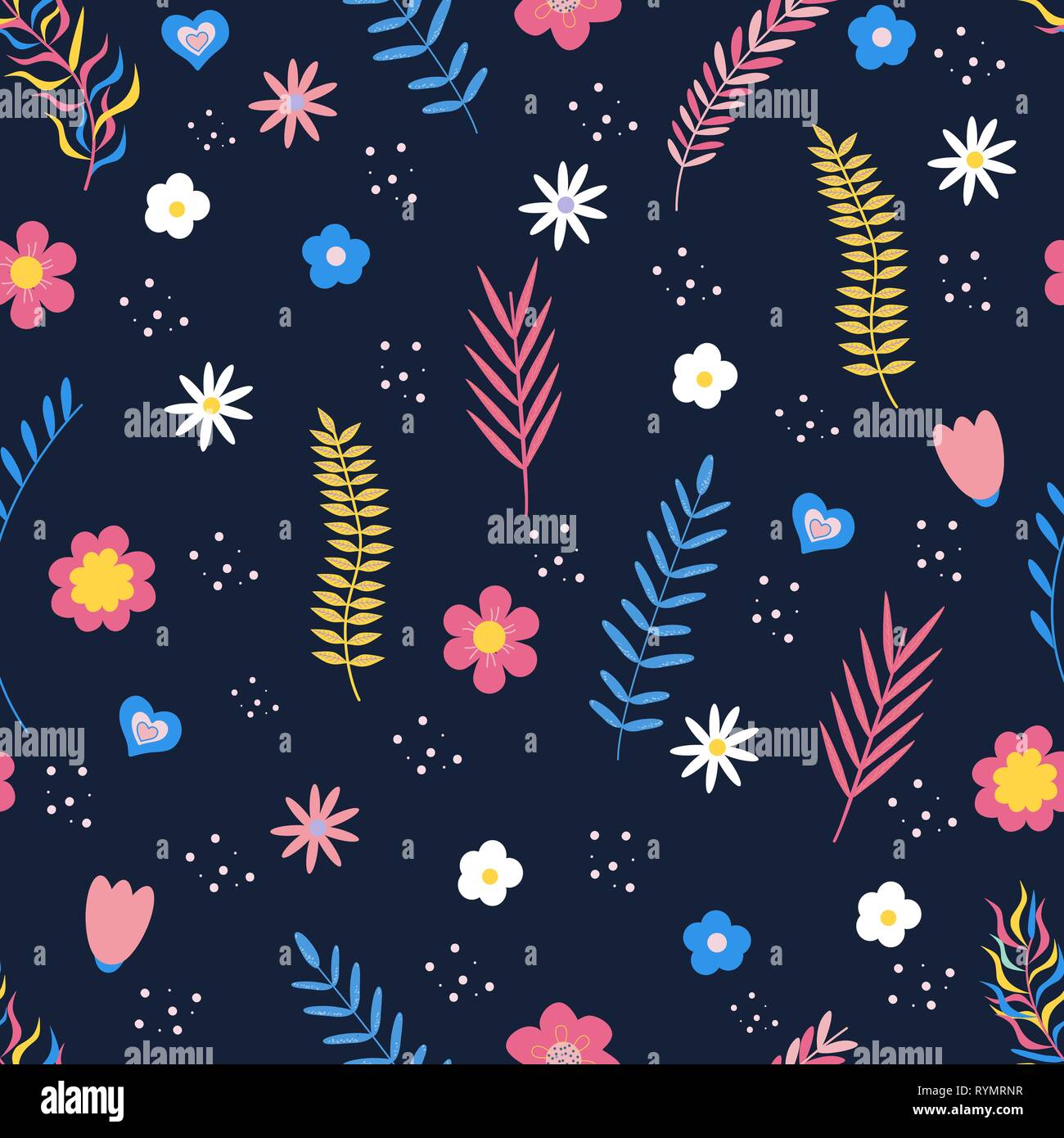Summer floral seamless pattern. Flowers and branches in bright colors ...