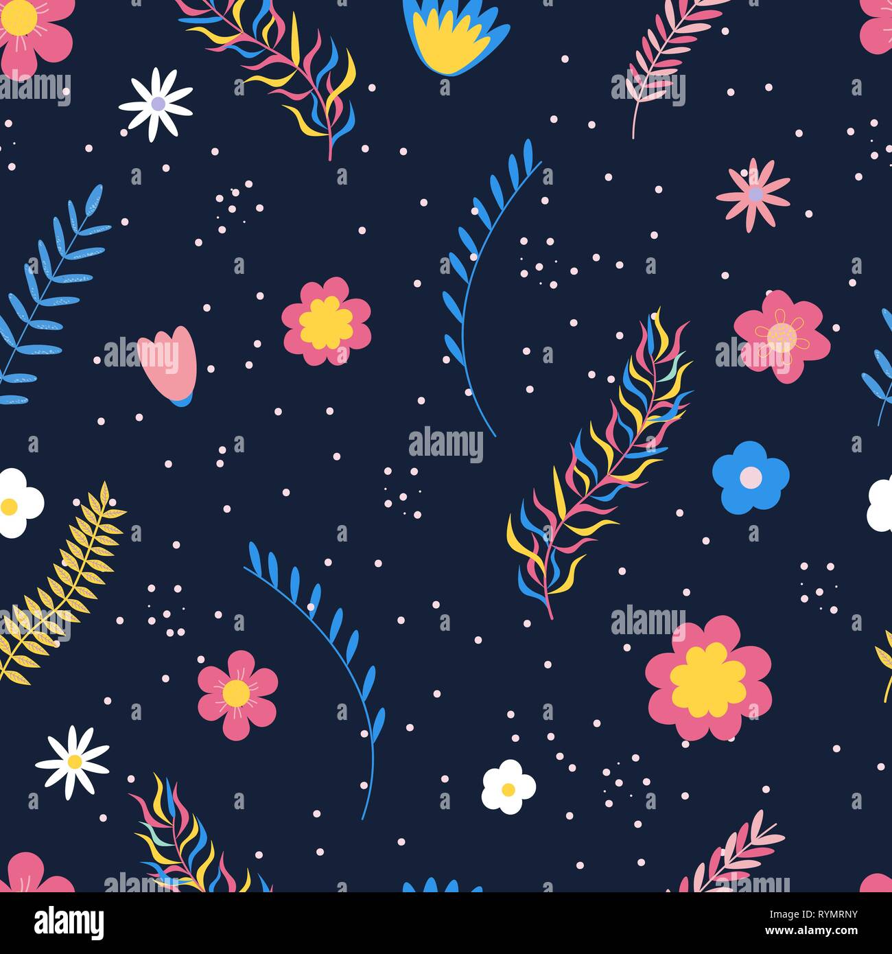Summer floral seamless pattern. Flowers and branches in bright colors ...