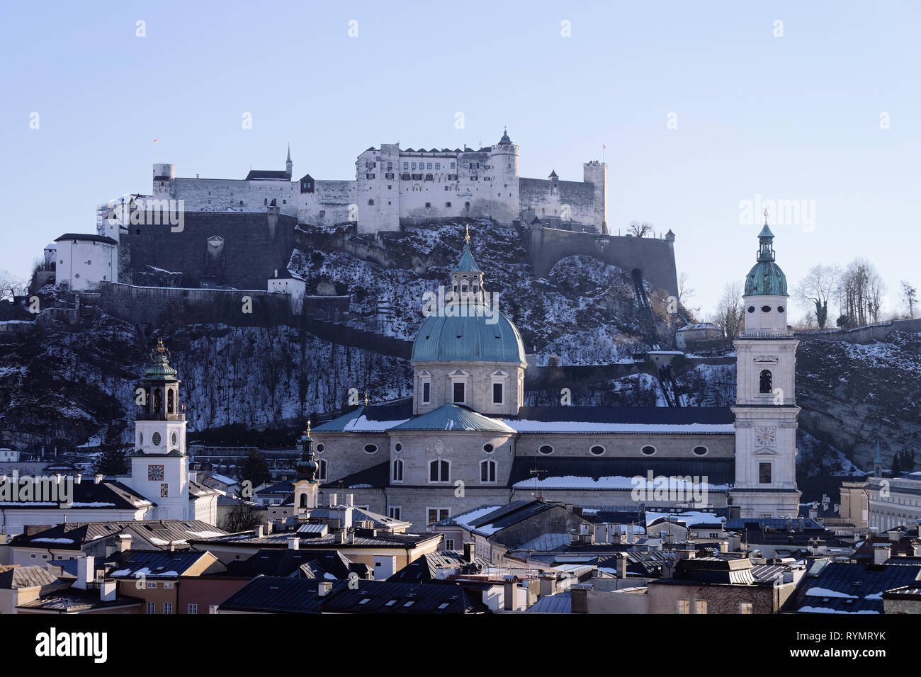 Panorama with Landscape in Old city and Hohensalzburg castle in ...
