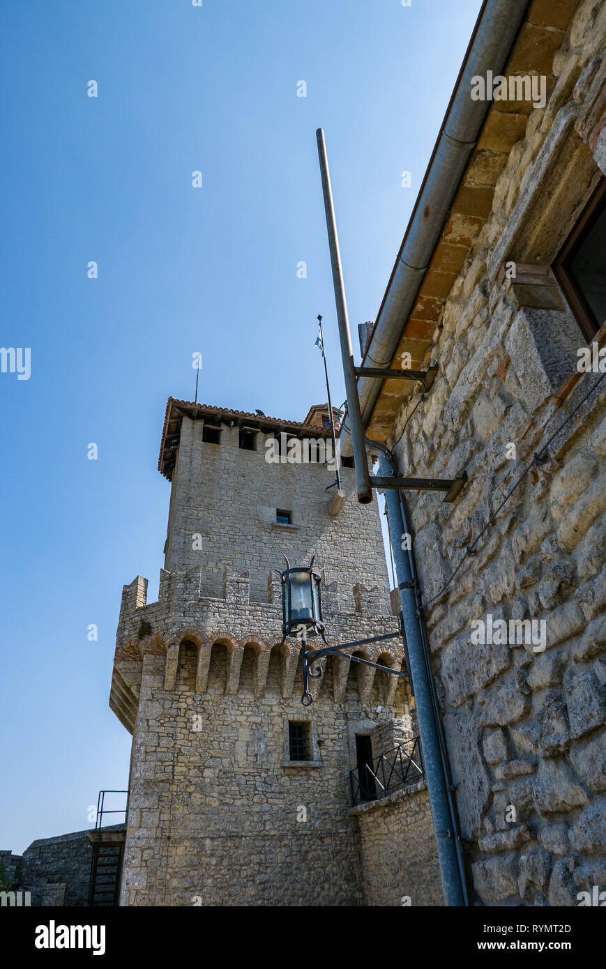 Tower of the fortress known as Guaita or Rocca in San Marino Stock ...