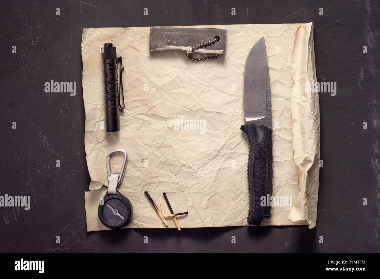 Survival kit. Alert. Writing a letter. Top Stock Photo - Alamy