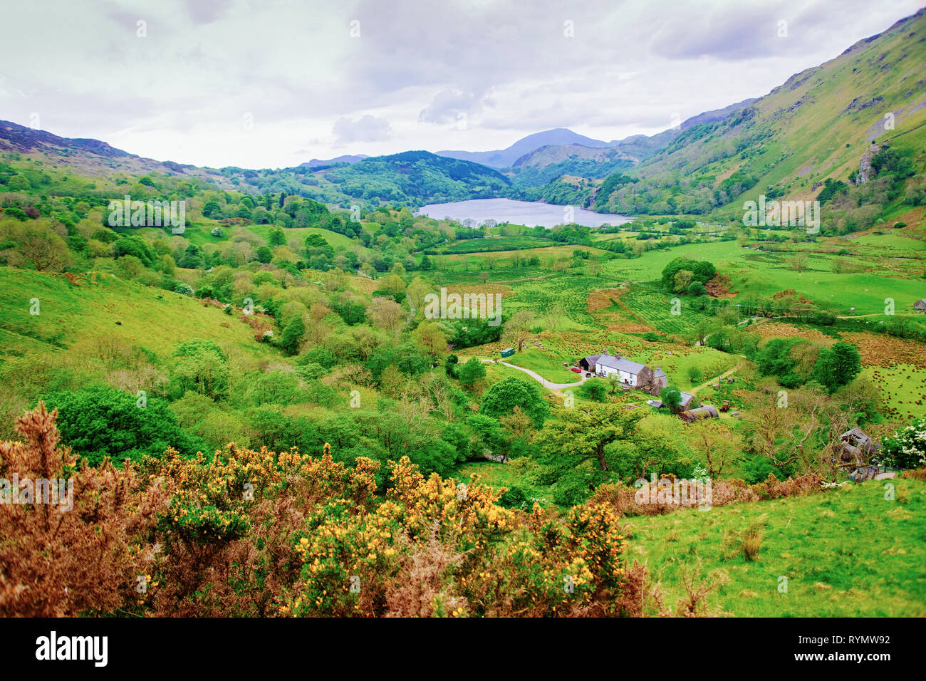 Landscape with mountains and lakes in Snowdonia National Park in North ...
