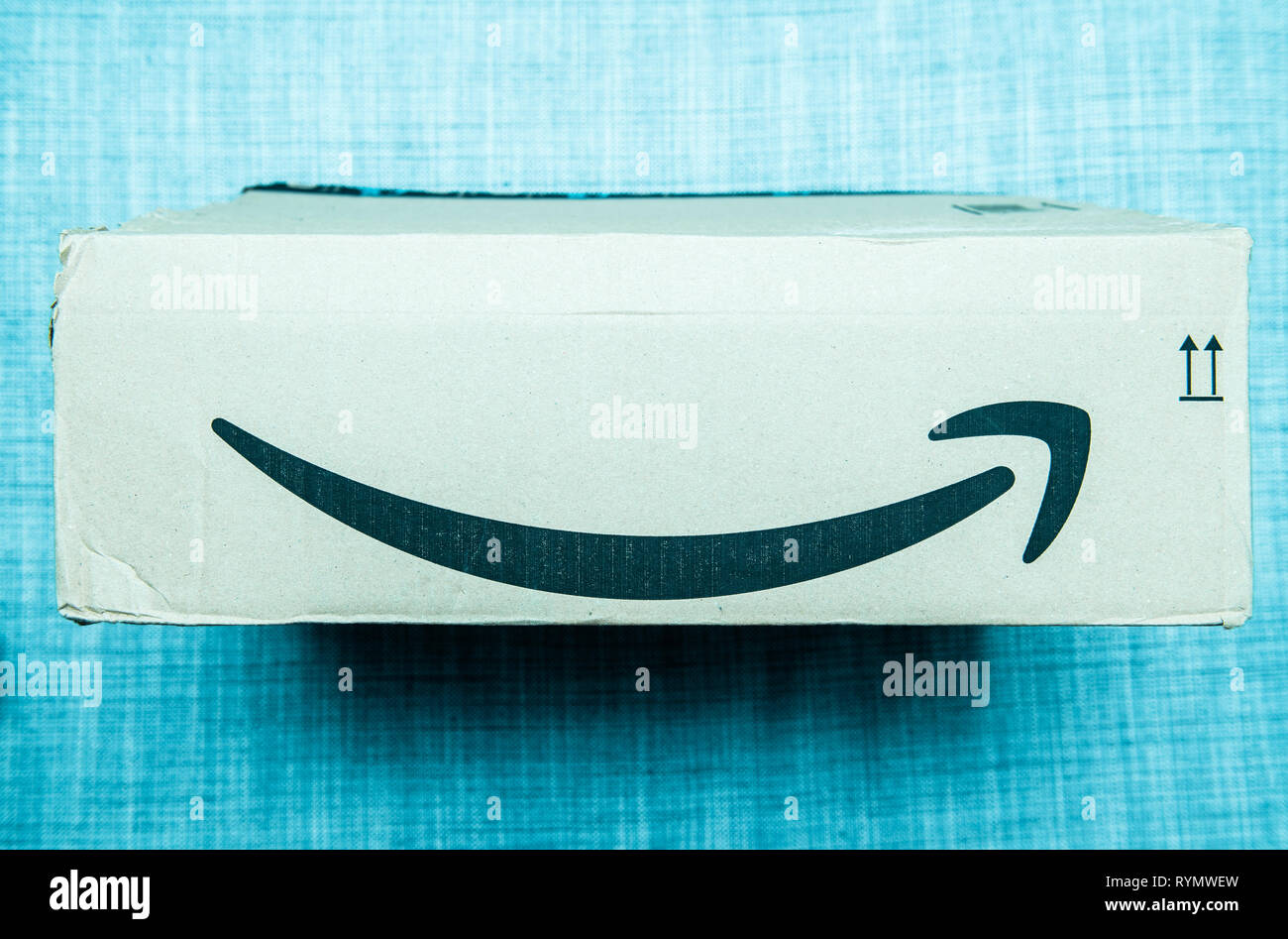 Paris, France - Jun 11, 2018: Freshly delivered Amazon Prime cardboard ...