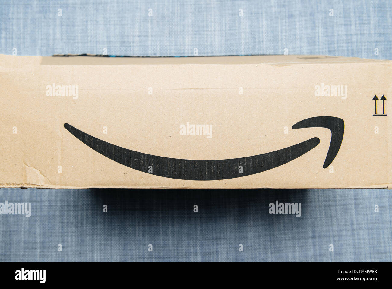 Paris, France - Jun 11, 2018: Freshly delivered Amazon Prime cardboard ...