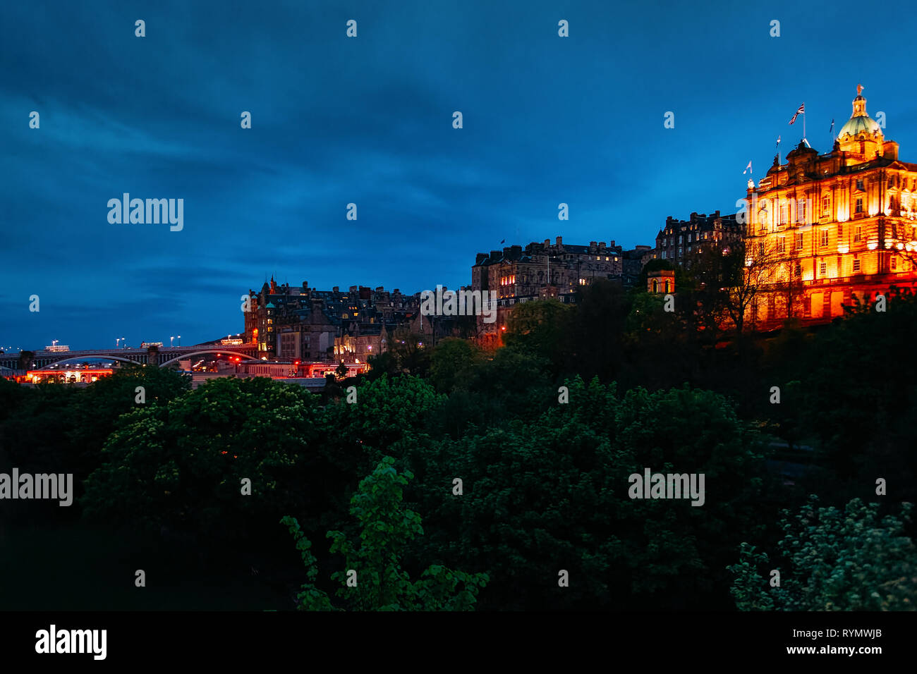 Cityscape with Bank of Scotland headquarters on North Bank Street in ...