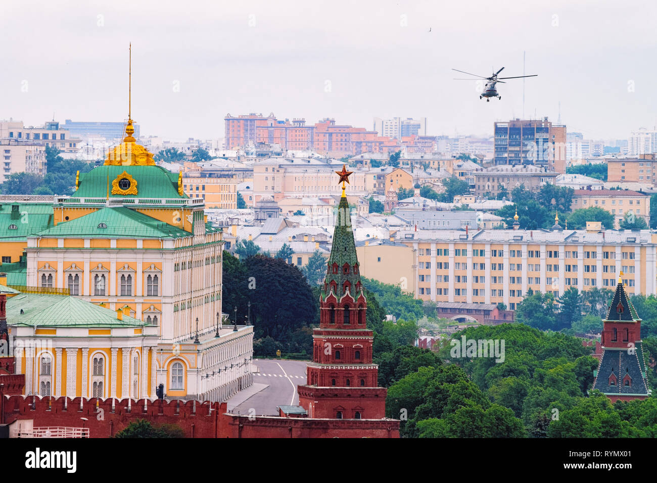 Aerial view of Helicopter of Russian President flying at the Grand ...