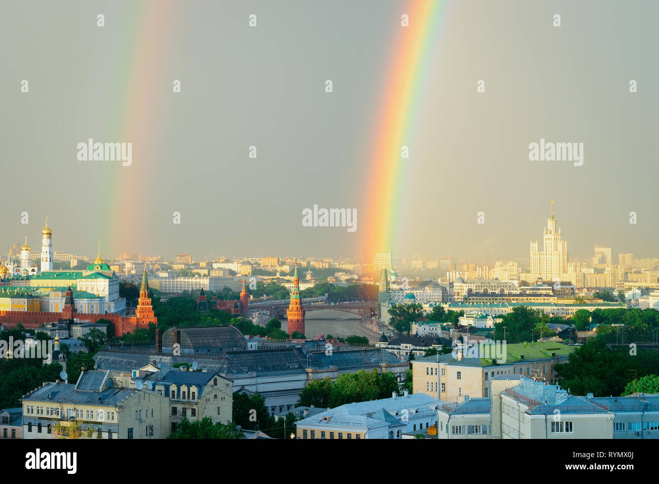 Aerial view of Rainbow and Kremlin in Moscow city in Russia Stock Photo ...