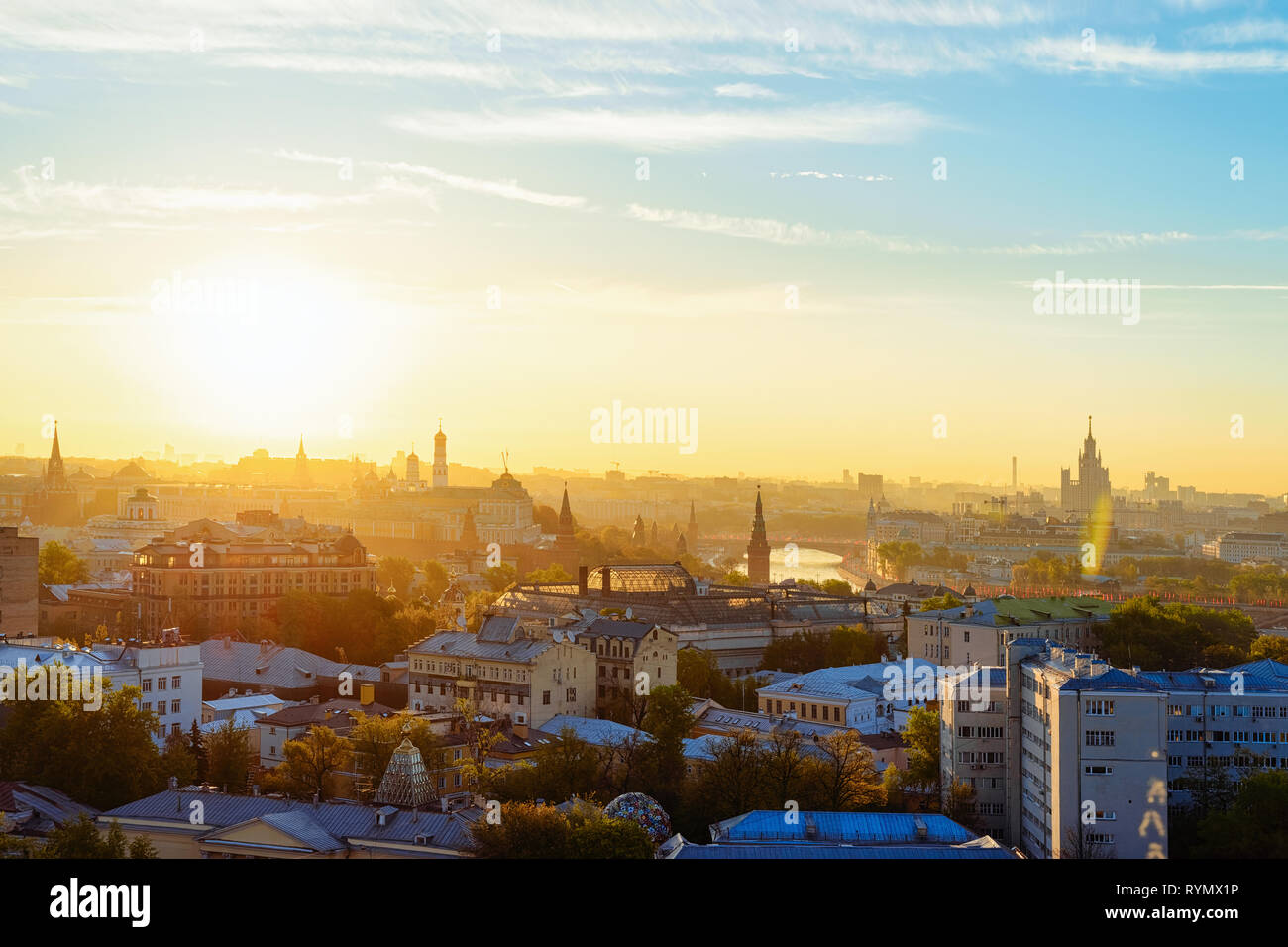 Aerial view of Kremlin of Moscow city in Russia at the sunrise Stock ...