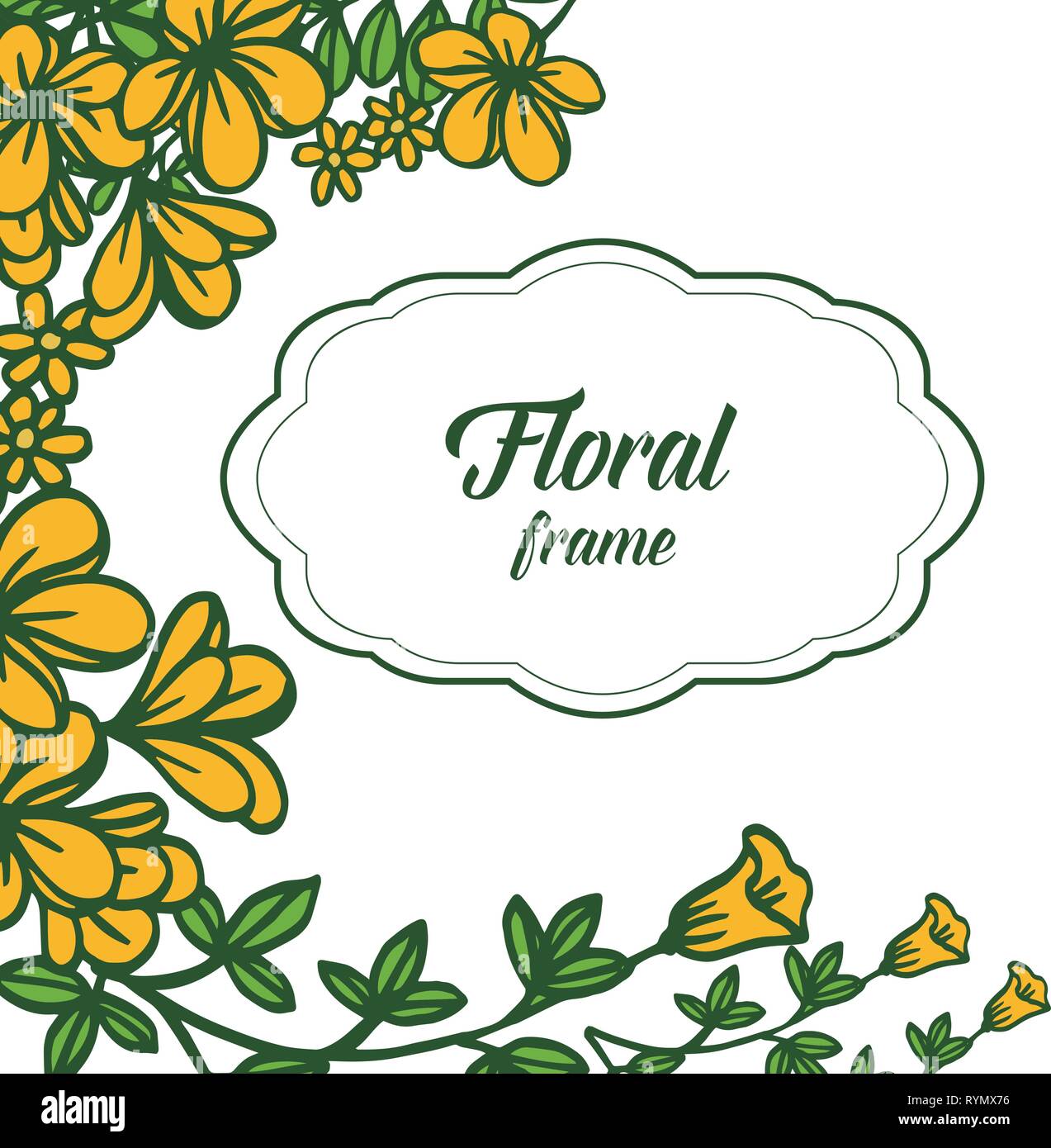 Vector illustration design orange floral frame with background hand ...