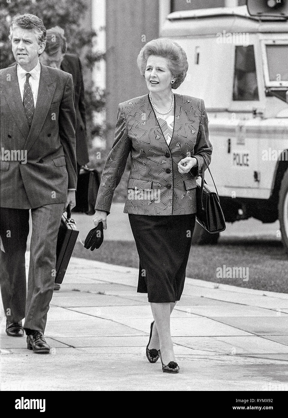Prime minister Margaret Thatcher leaving Heathrow Airport in 1988 Stock ...