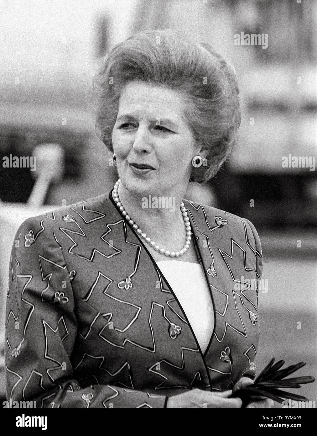 Prime minister Margaret Thatcher leaving Heathrow Airport in 1988 Stock ...