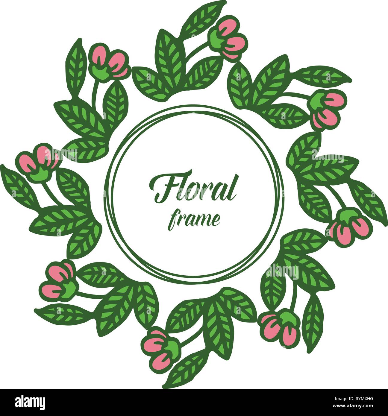 Vector illustration various shape leaf floral frame hand drawn Stock ...