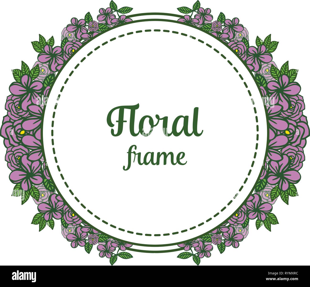 Vector illustration shape circular purple floral frame hand drawn Stock ...