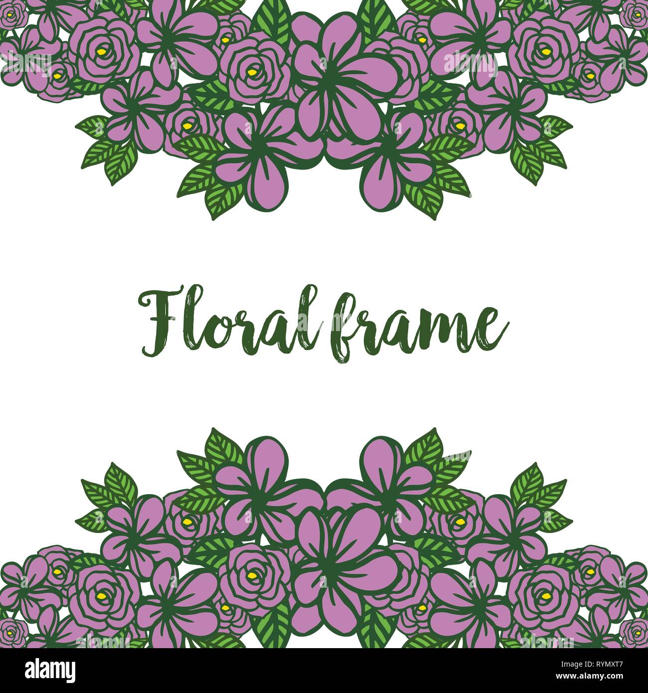 Vector illustration template with purple floral frame hand drawn Stock ...