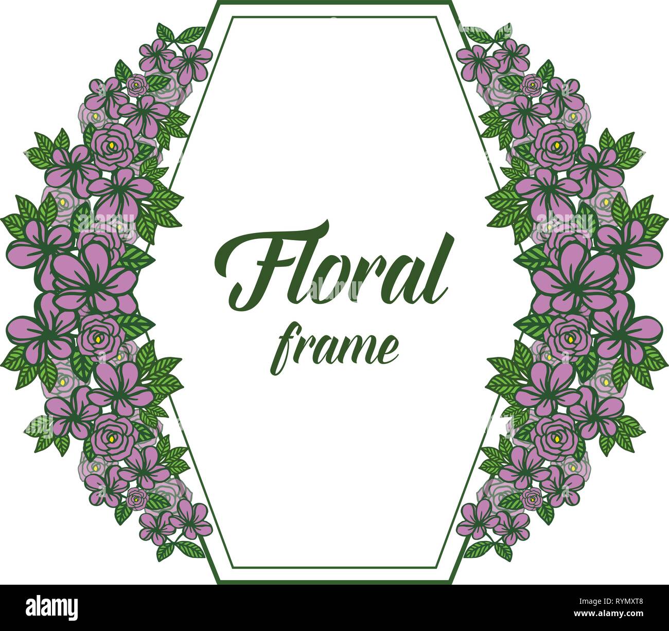 Vector illustration template with purple floral frame hand drawn Stock ...