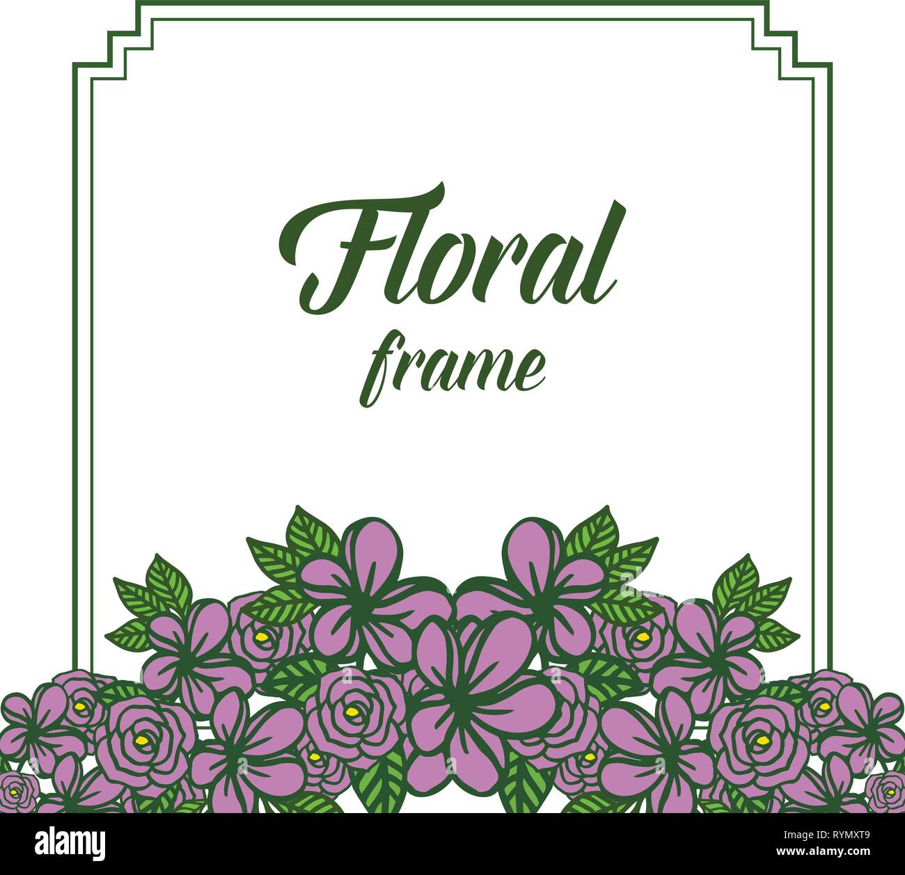 Vector illustration template with purple floral frame hand drawn Stock ...