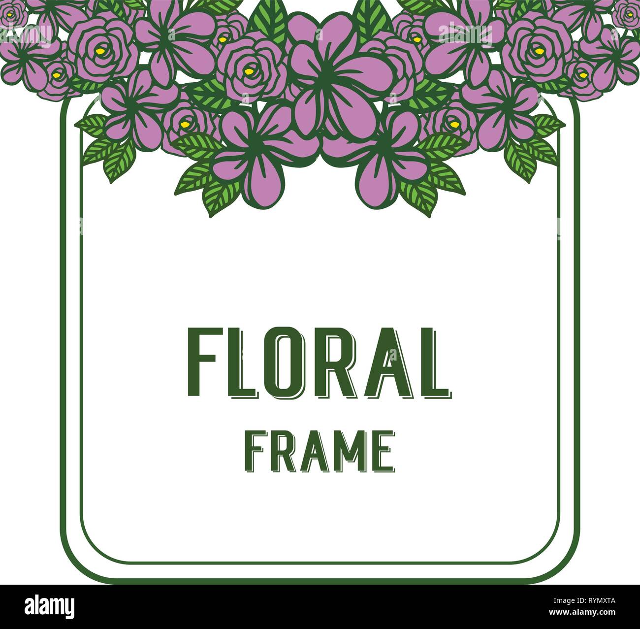 Vector illustration template with purple floral frame hand drawn Stock ...