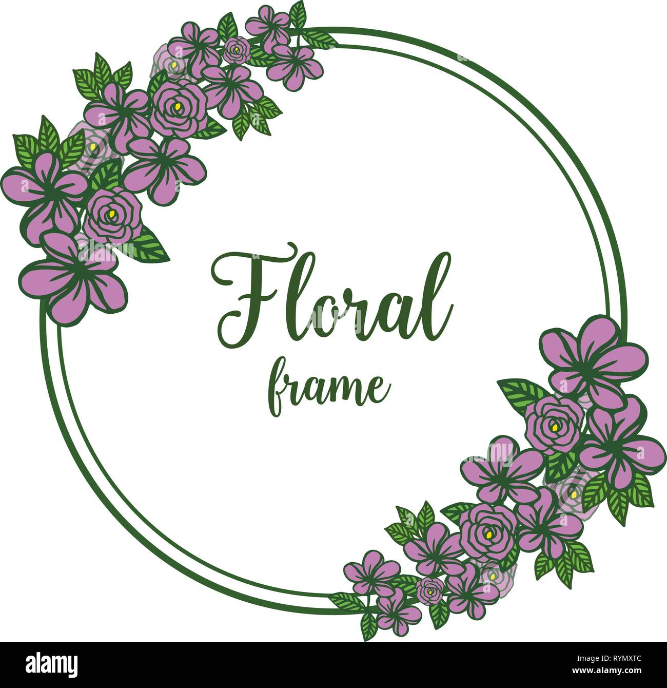 Vector illustration style artwork purple floral frame hand drawn Stock ...