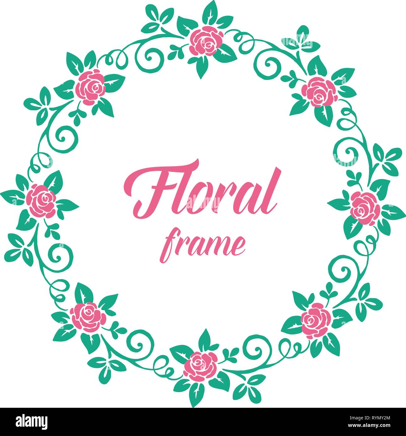 Vector illustration design artwork floral frame with tosca leaves hand ...