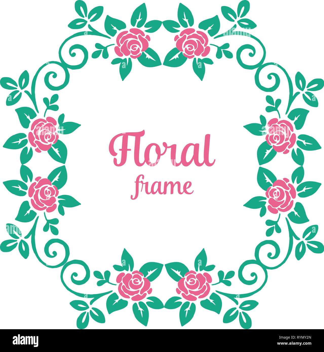 Vector illustration design artwork floral frame with tosca leaves hand ...