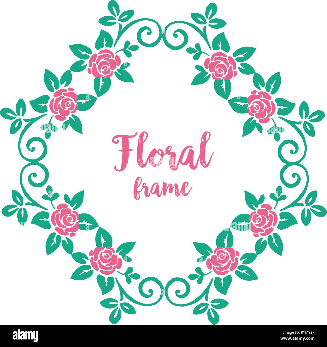 Vector illustration design artwork floral frame with tosca leaves hand ...