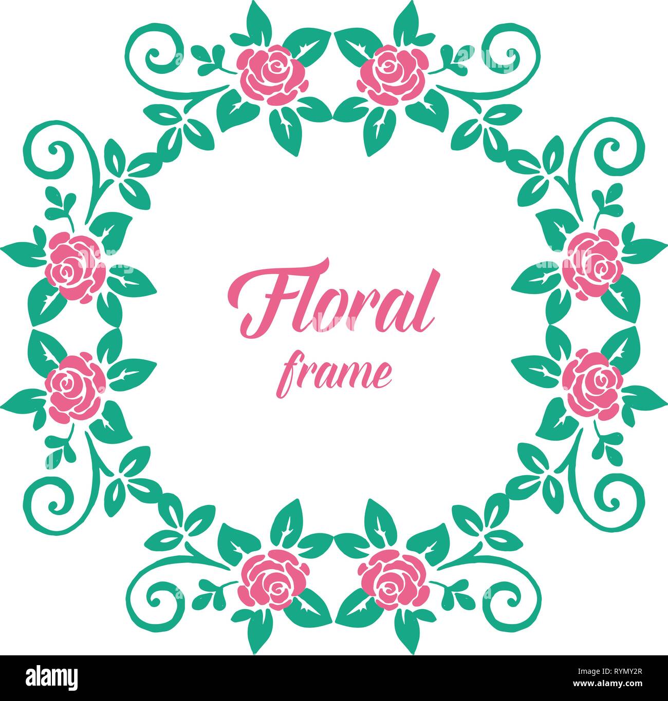 Vector illustration design artwork floral frame with tosca leaves hand ...