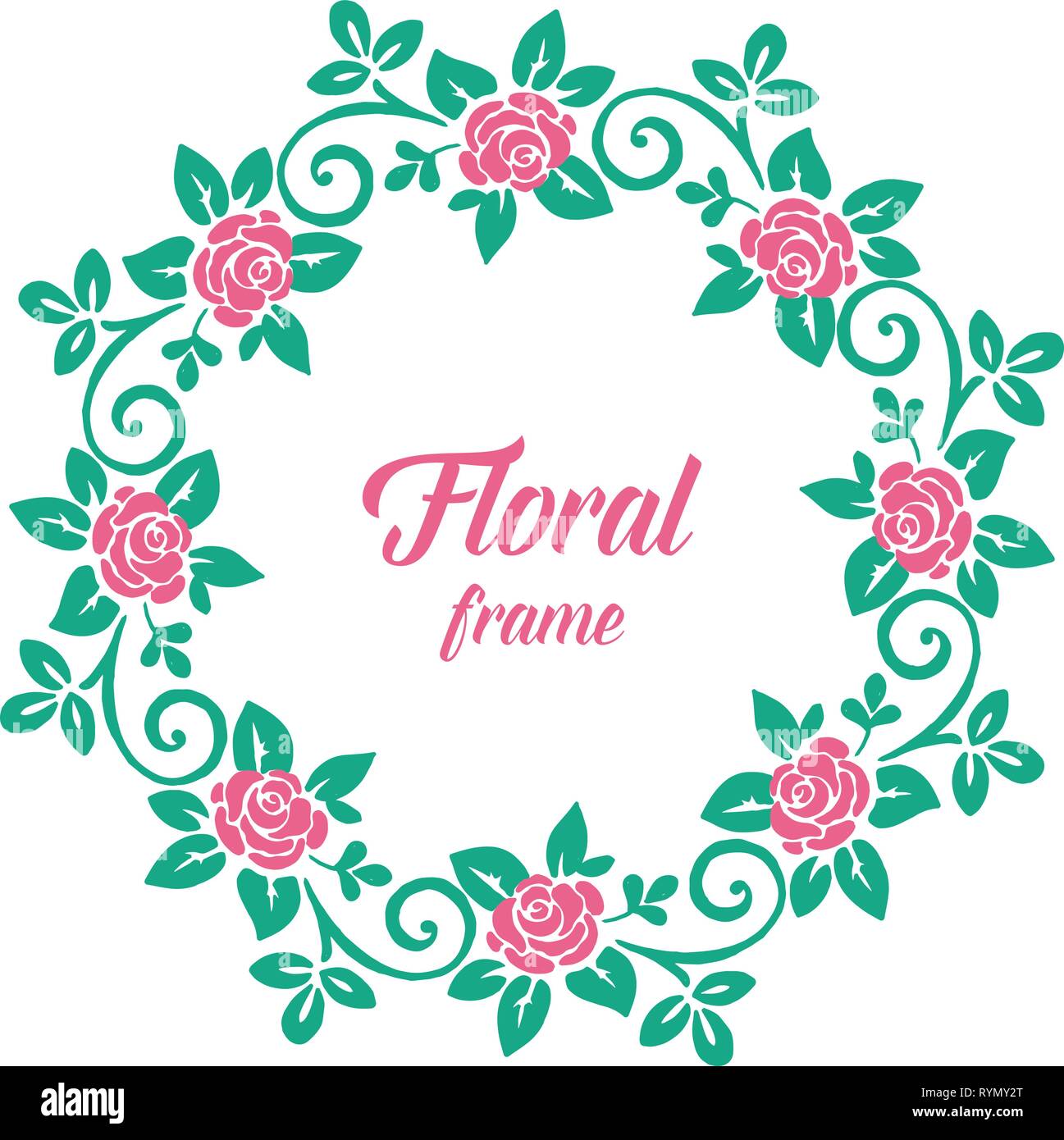 Vector illustration design artwork floral frame with tosca leaves hand ...