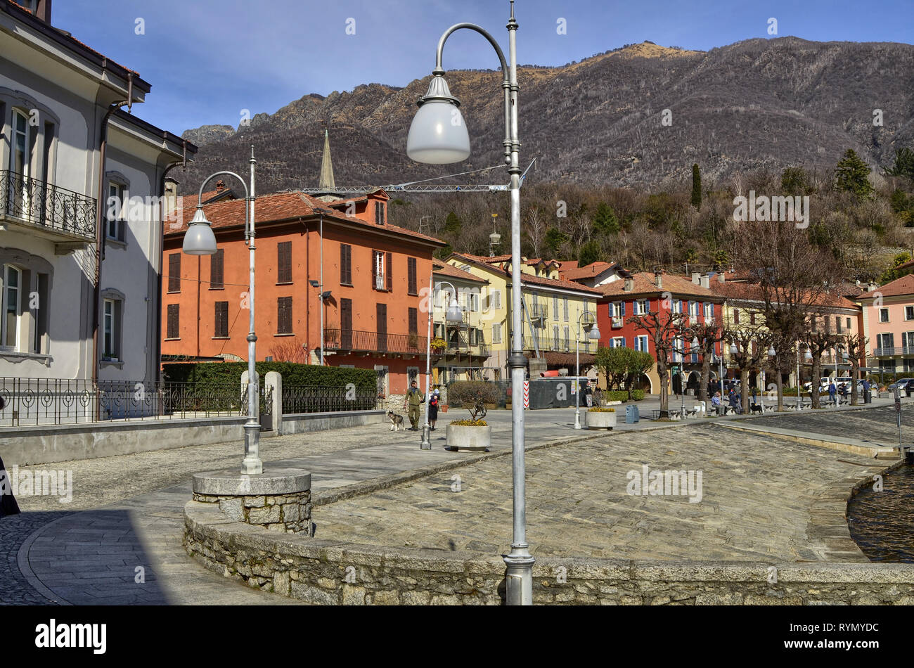 Mergozzo, Piedmont, Italy. March 2019. On the lakefront the houses with ...