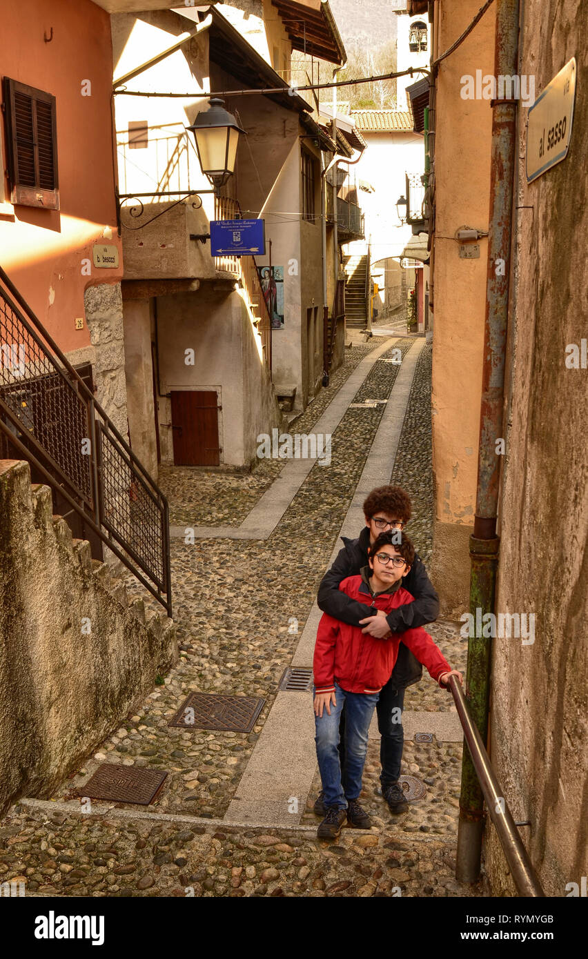 Mergozzo, Piedmont, Italy. March 2019. On the hill near the lake the ...