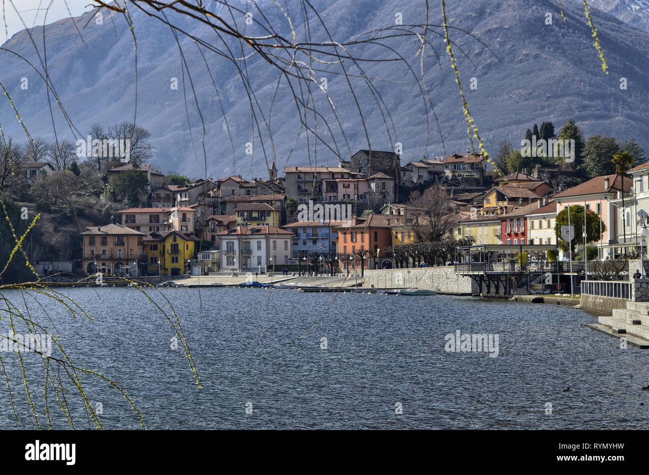 Mergozzo, Piedmont, Italy. March 2019. Pleasant panoramic view of the ...