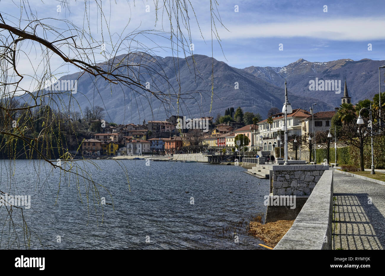 Mergozzo, Piedmont, Italy. March 2019. Pleasant panoramic view of the ...