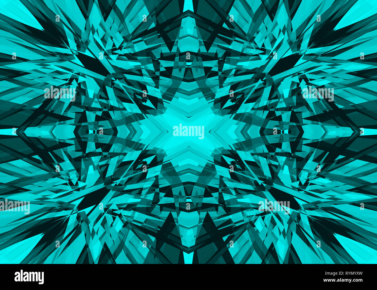 Light blue shattered kaleidoscope pattern on a black background Stock ...