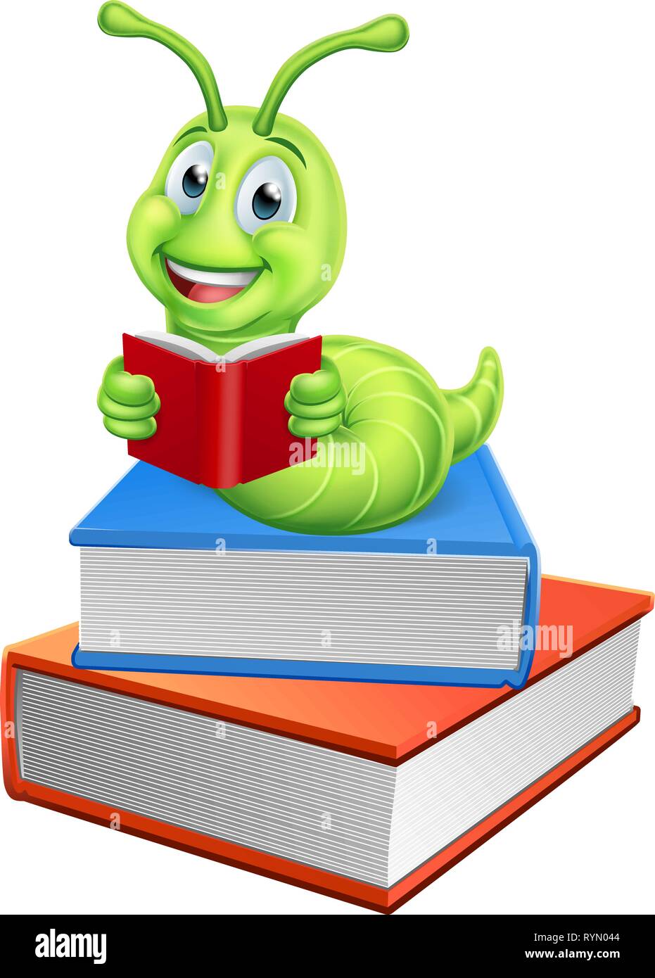 Caterpillar Bookworm Worm on Books Reading Stock Vector Image & Art - Alamy