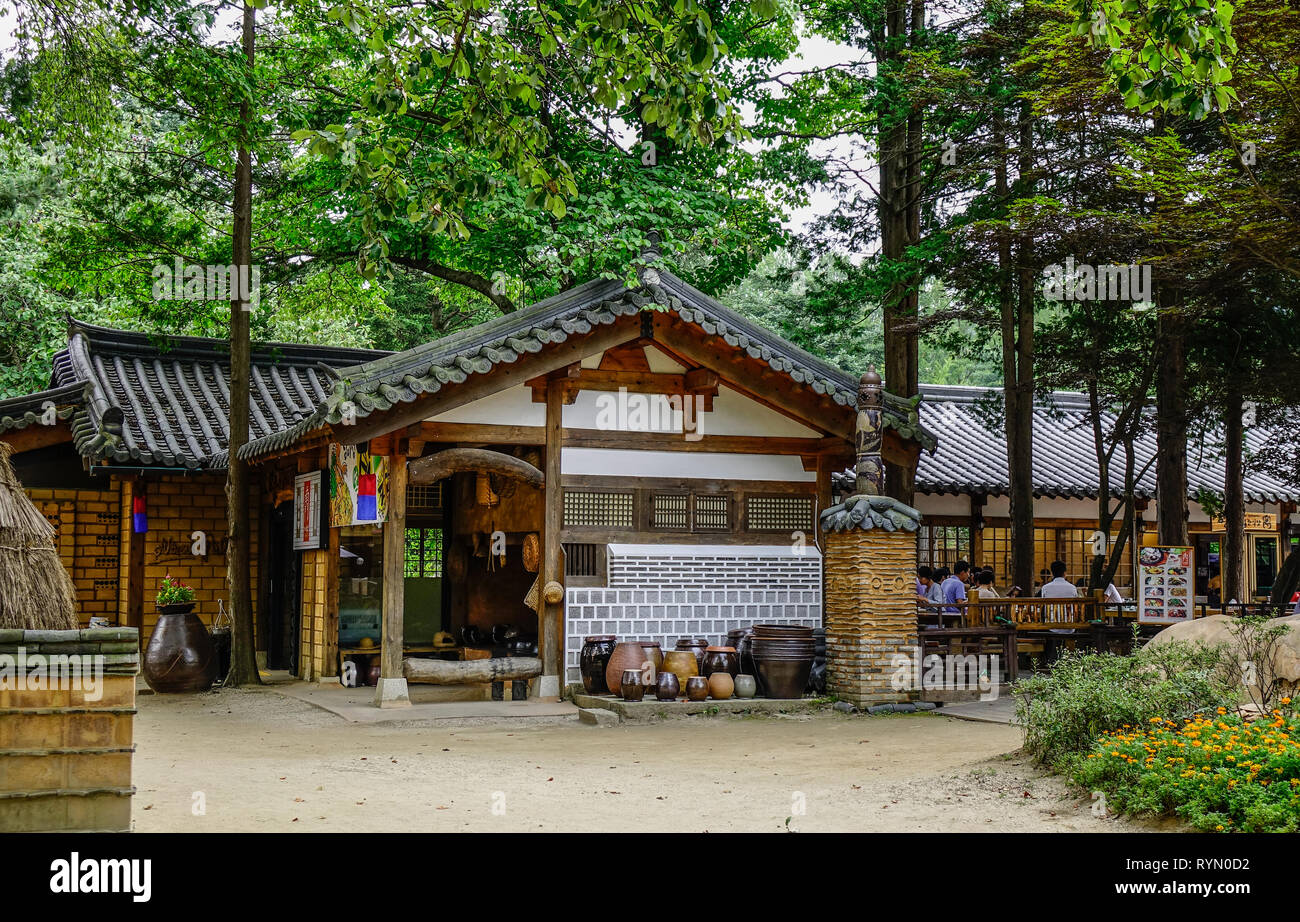 Nami, South Korea - Feb 6, 2015. A wooden traditional house on Nami ...