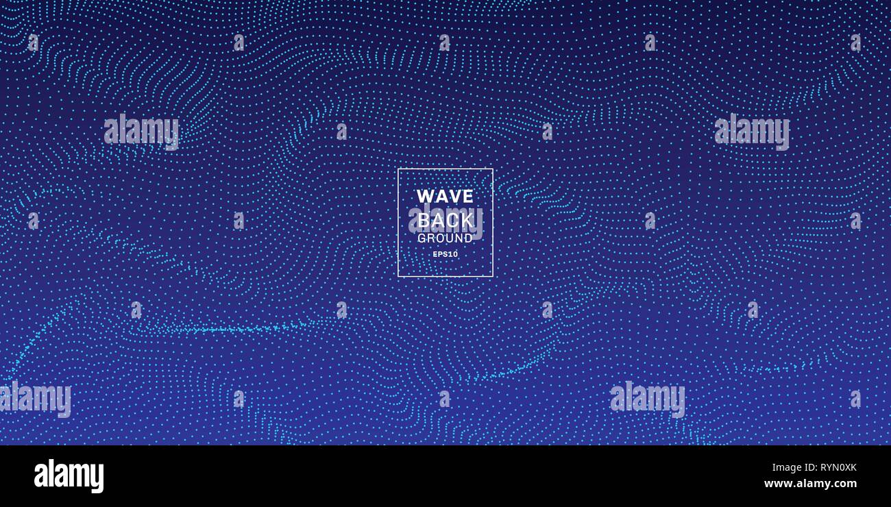 Abstract dynamic dots wave 3D pattern particles on blue background and ...