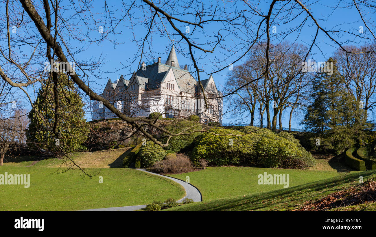 Historic royal castle with a surrounding park, Bergen, Norway Stock ...
