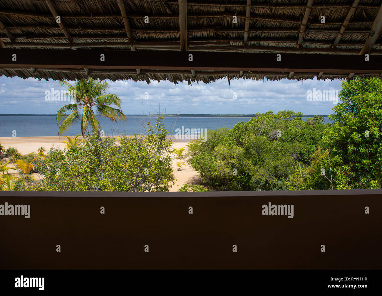 View on the beach from a traditional house, Lamu county, Kizingoni ...