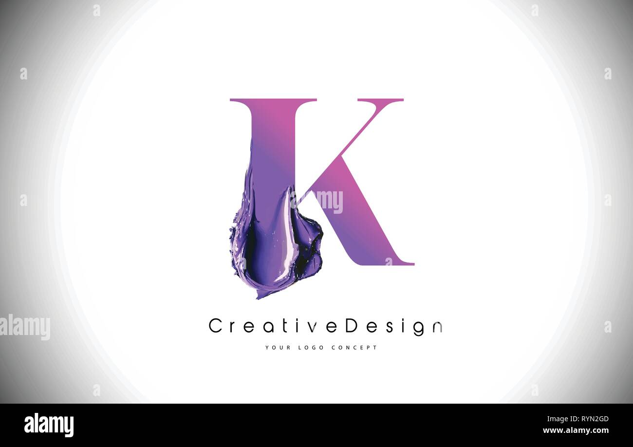 K Letter Design Brush Paint Stroke. Purple k Letter Logo Icon with ...