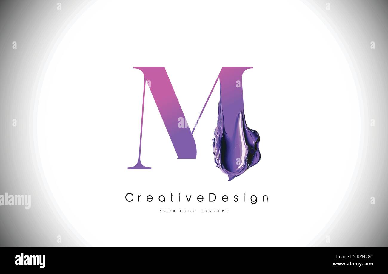 M Letter Design Brush Paint Stroke. Purple m Letter Logo Icon with ...