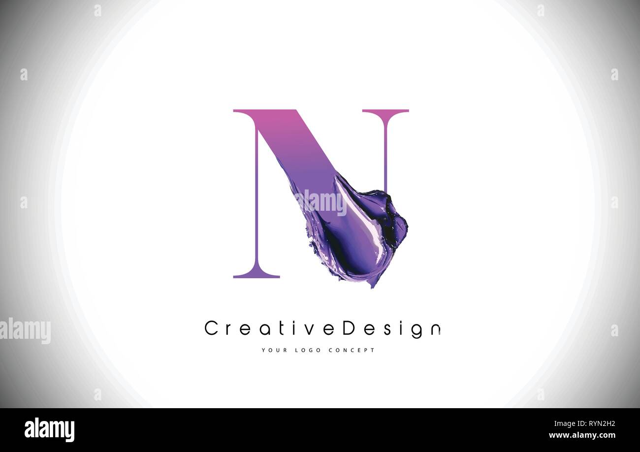 N Letter Design Brush Paint Stroke. Purple n Letter Logo Icon with ...