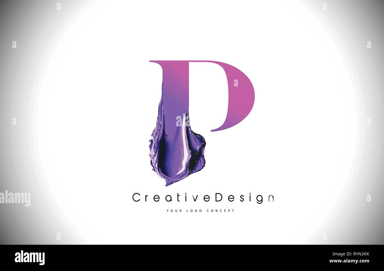 P Letter Design Brush Paint Stroke. Purple p Letter Logo Icon with ...